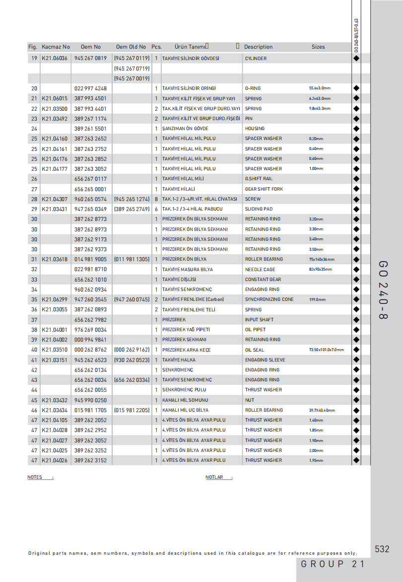6562620055 Thrust Washer Spacer 9459900250 Nut for GO240-8 Gearbox ...